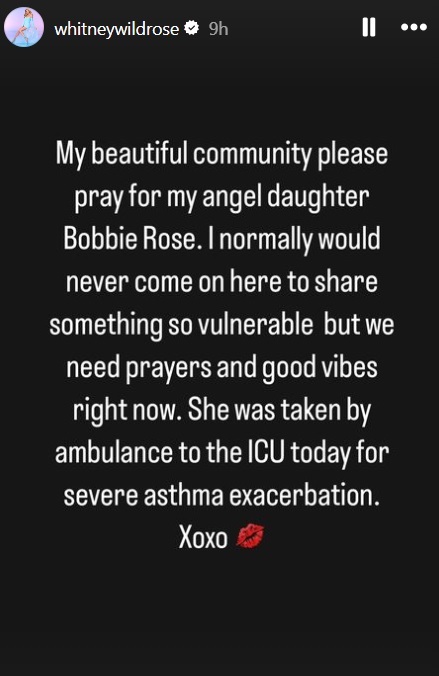 Whitney Rose Asks for Prayers for Daughter Bobbie in ICU - Reality Tea