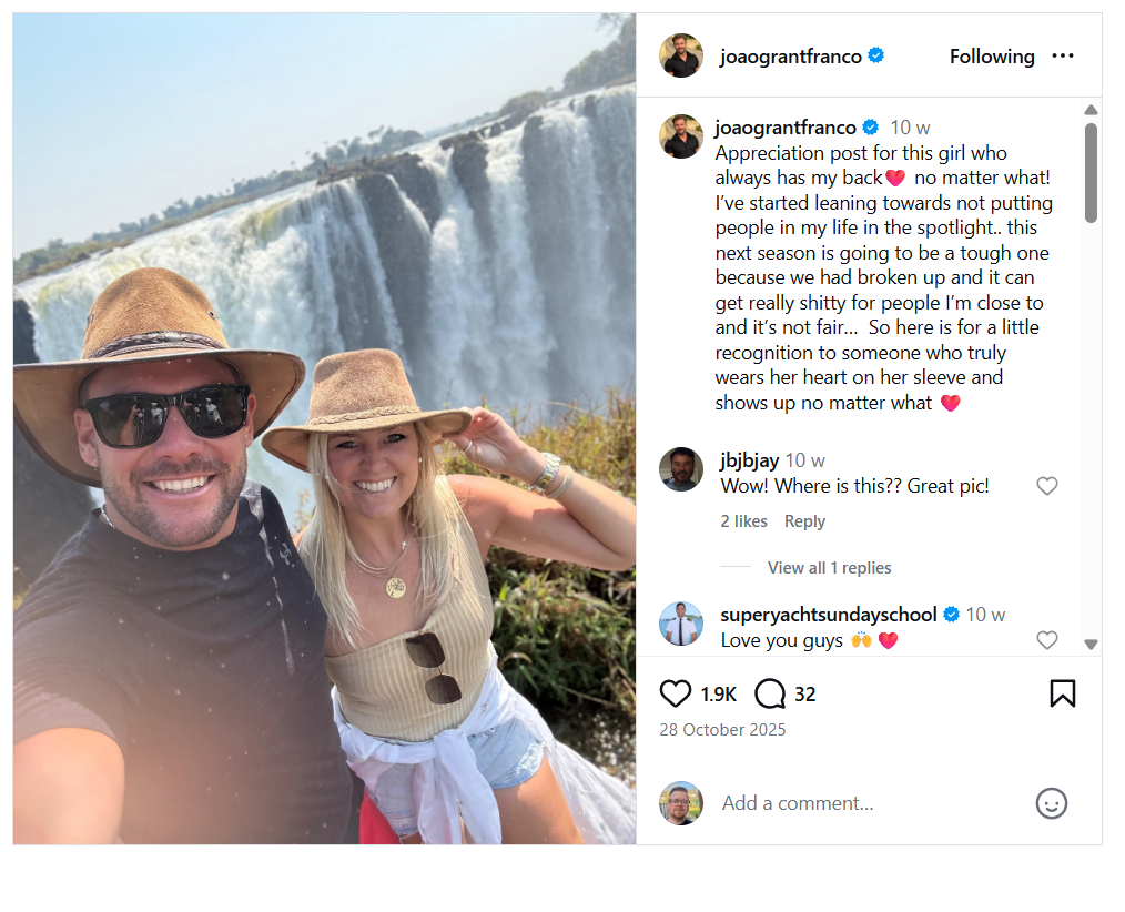 Below Deck Down Under Bosun João Franco Praises Girlfriend Ahead of ...